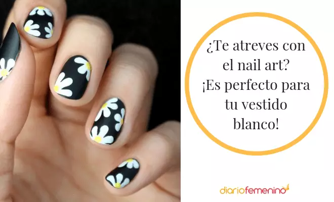 Nail art is perfect for a white dress