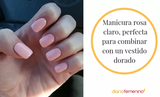 manicure ສີບົວອ່ອນກັບ dress ຄໍາ