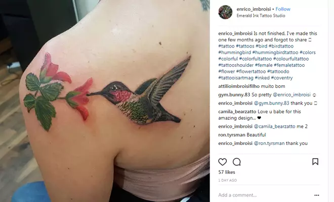 Nápady na tetovanie pre odchádzajúcich ľudí: Kolibrík