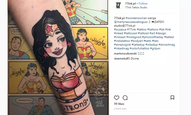 Nápady na tetovanie pre odchádzajúcich ľudí: superžena
