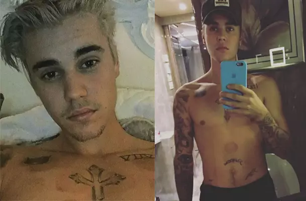 Justin Bieber visar upp sina koppningsmärken