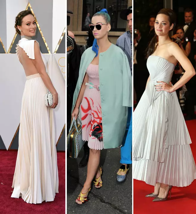 Olivia Wilde, Katy Perry og Marion Cotillard i plisserede kjoler