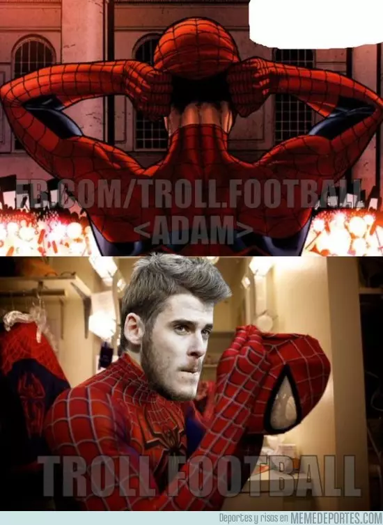 የ De Gea ሜሜ በ Spiderman ቆዳ ውስጥ