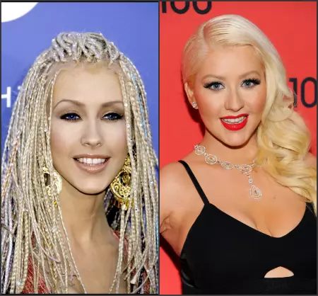 Christina Aguilera thiab nws cov plaub hau.
