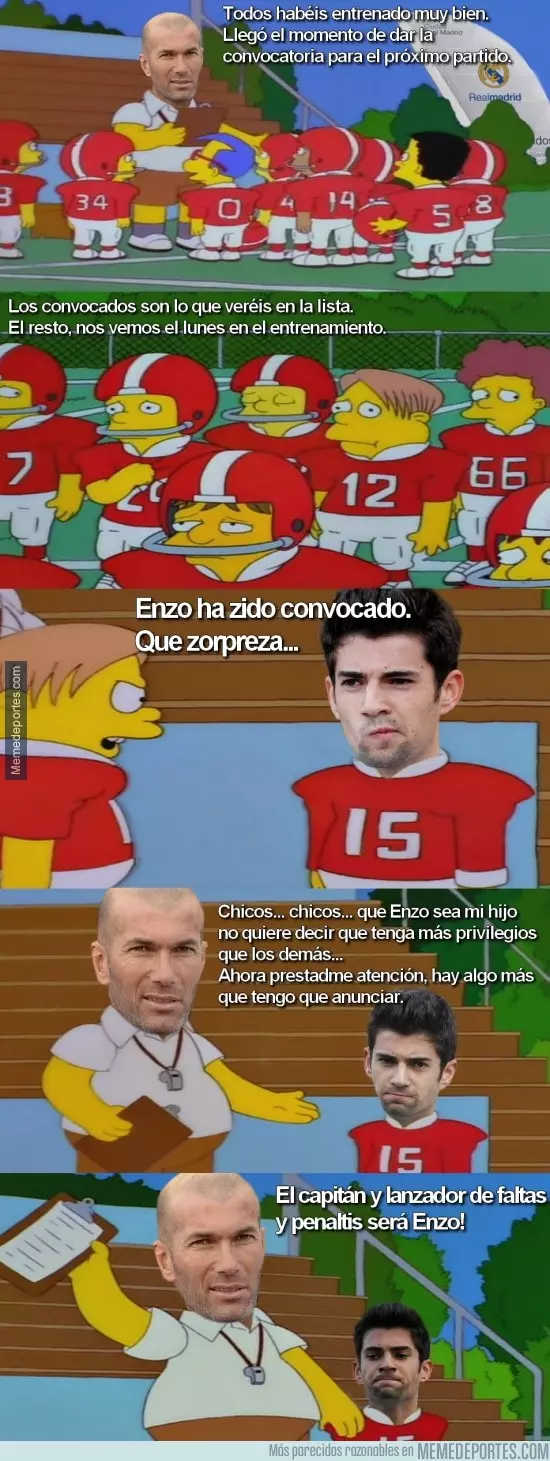 Chuir Enzo Zidane tús i stíl simpson meme