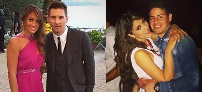 Leo Messi və sevgilisi Antonella Roccuzzo və James Rodiguez həyat yoldaşı Daniela Ospina ilə