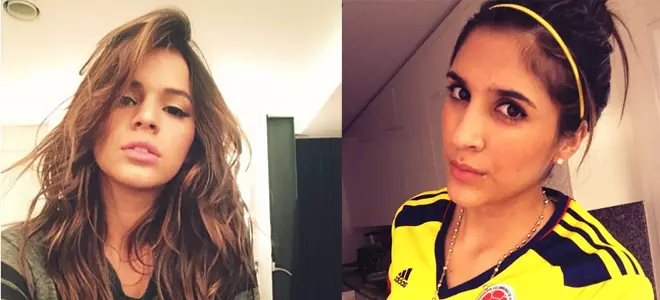 Bruna Marquezine සහ Daniela Ospina, පිළිවෙලින් Neymar සහ James Rodríguez ගේ පෙම්වතියන්.