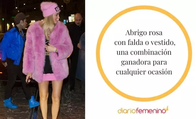 You can combine a pink coat with a skirt or dress