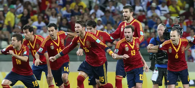 Het Spaanse nationale team tijdens de Confederations Cup in Brazilië.