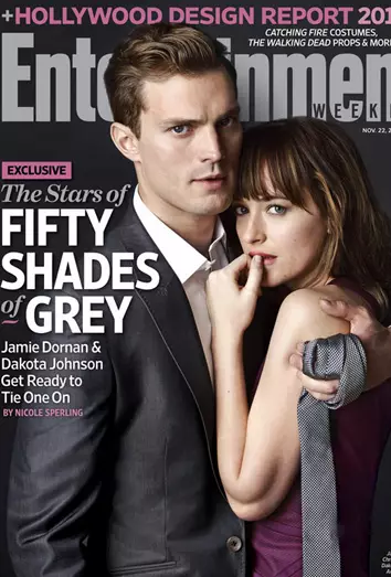 Jamie Dornan dan Dakota Johnson, pelakon dari 50 Shades of Grey, di muka depan Hiburan.