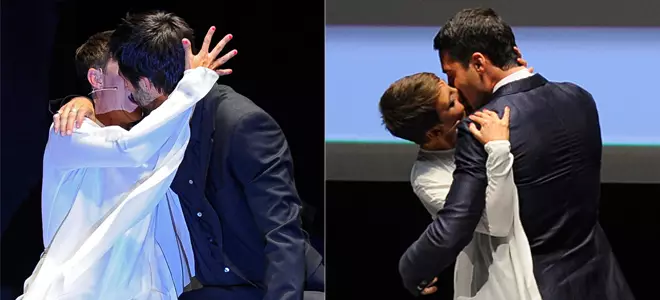 Eva Hache poljublja Miguela Ángela Silvestra in Huga Silva