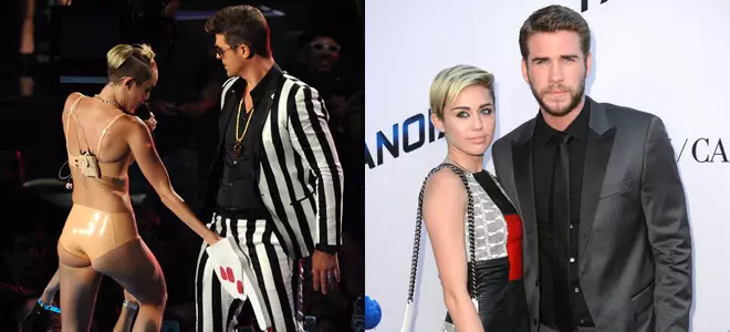 Liam Hemsworth anbarase pa dans Miley Cyrus nan MTV VMA 2013 yo.