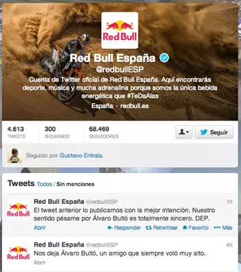 Twitter an'ny Red Bull noho ny fahafatesan'i Álvaro Bultó