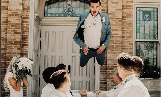 funny jumping wedding photo