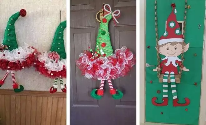 Decoración da porta de Nadal con elfos