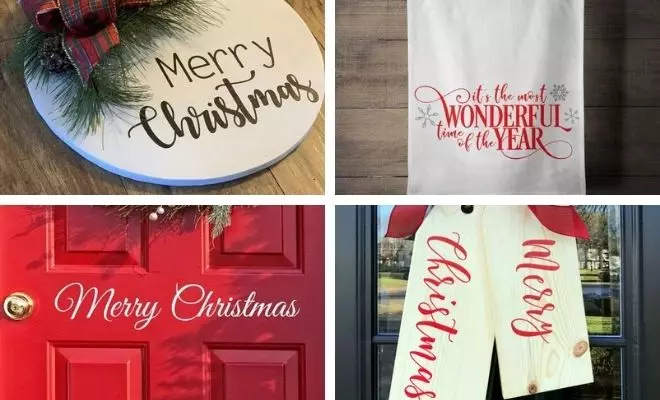 Kalėdinės durys papuoštos žinutėmis