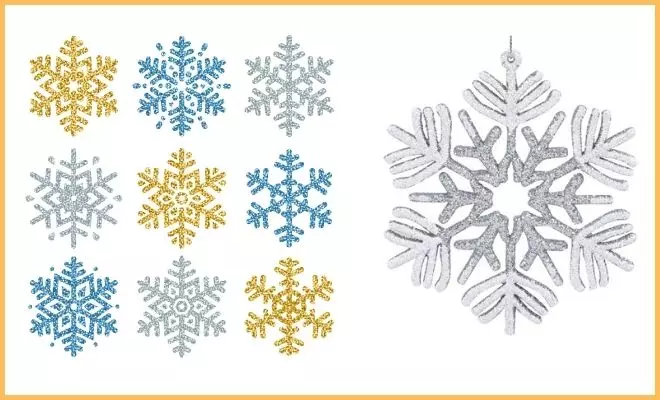 Zojambula za Khrisimasi: ma snowflakes okhala ndi silicone ndi glitter