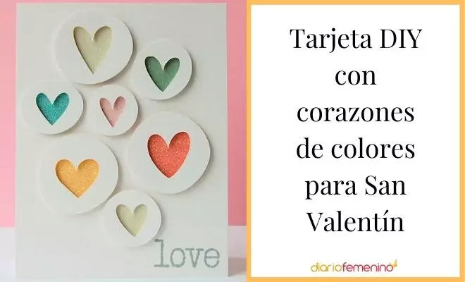 Valentin-napi kártya színes szívekkel