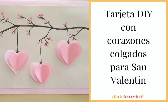 DIY függő szívek kártya Valentin-napra