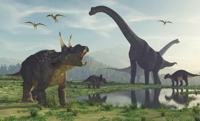 Droom van dinosourusse: voorstelling van jou verlede, hede en toekoms