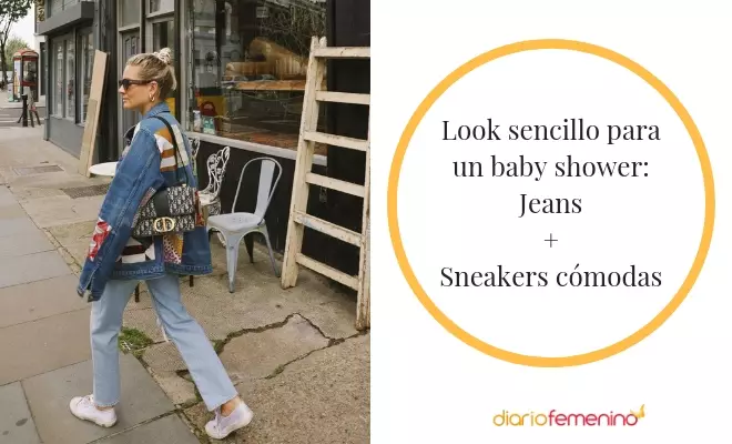 Een paar mooie jeans kan worden gebruikt om naar een babyshower te gaan